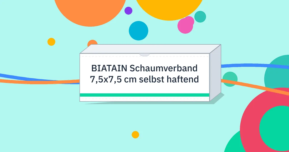 Symbolbild: Packung mit der Aufschrift BIATAIN Schaumverband 7,5x7,5 cm selbst haftend (PZN 10837868) – Verfügbarkeit und Bezug in Apotheken in Frankfurt am Main