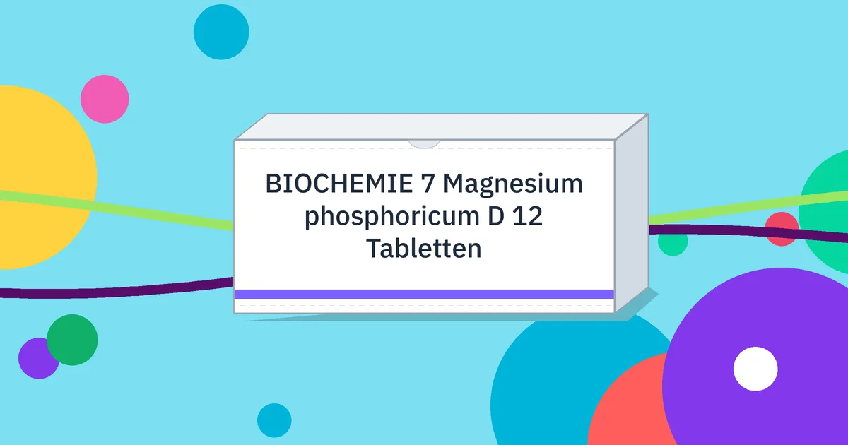 Symbolbild: Packung mit der Aufschrift BIOCHEMIE 7 Magnesium phosphoricum D 12 Tabletten (PZN 01073679) – Verfügbarkeit und Bezug in Apotheken in Frankfurt am Main