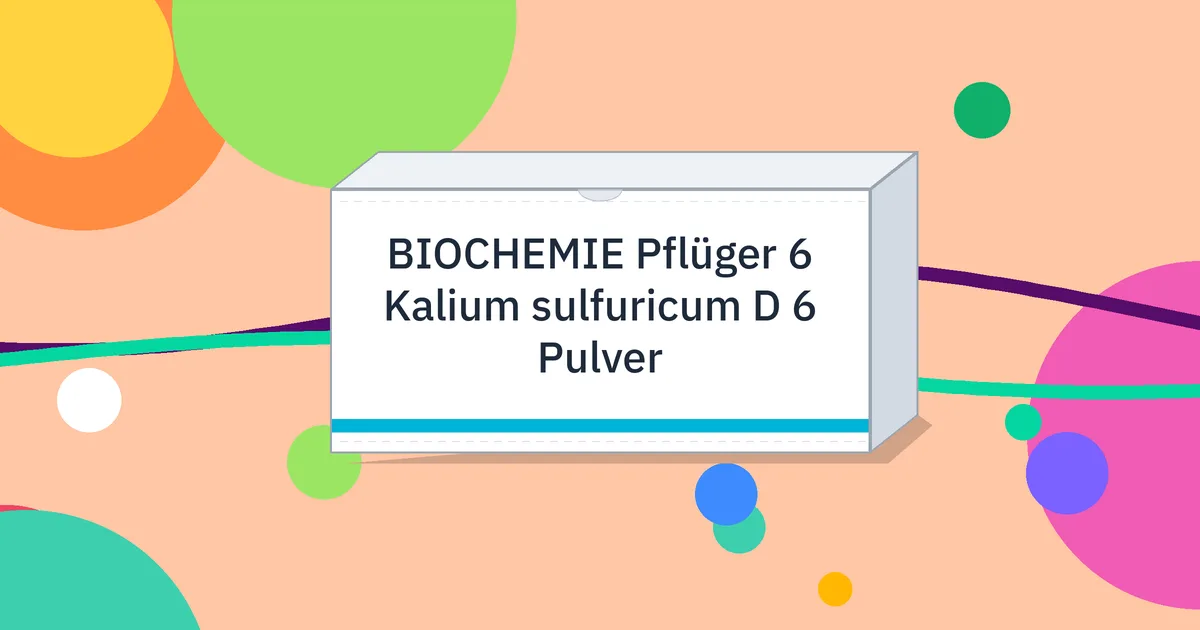 Symbolbild: Packung mit der Aufschrift BIOCHEMIE Pflüger 6 Kalium sulfuricum D 6 Pulver (PZN 16522485) – Verfügbarkeit und Bezug in Apotheken in Frankfurt am Main