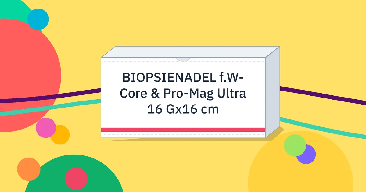 Symbolbild: Packung mit der Aufschrift BIOPSIENADEL f.W-Core & Pro-Mag Ultra 16 Gx16 cm (PZN 19351618) – Verfügbarkeit und Bezug in Apotheken in Frankfurt am Main