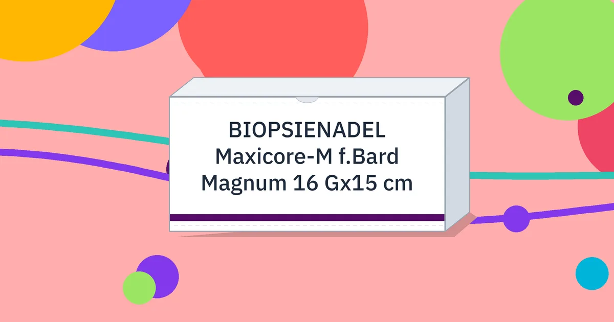 Symbolbild: Packung mit der Aufschrift BIOPSIENADEL Maxicore-M f.Bard Magnum 16 Gx15 cm (PZN 18811816) – Verfügbarkeit und Bezug in Apotheken in Frankfurt am Main