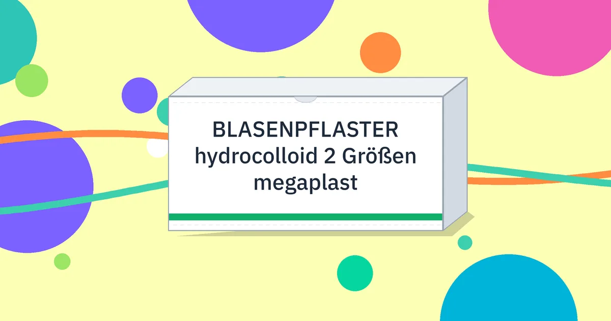 Symbolbild: Packung mit der Aufschrift BLASENPFLASTER hydrocolloid 2 Größen megaplast (PZN 16500437) – Verfügbarkeit und Bezug in Apotheken in Frankfurt am Main
