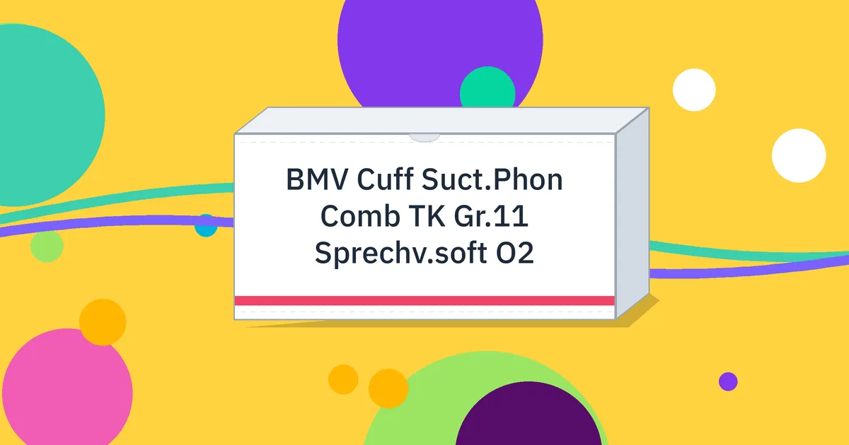 Symbolbild: Packung mit der Aufschrift BMV Cuff Suct.Phon Comb TK Gr.11 Sprechv.soft O2 (PZN 18384159) – Verfügbarkeit und Bezug in Apotheken in Frankfurt am Main