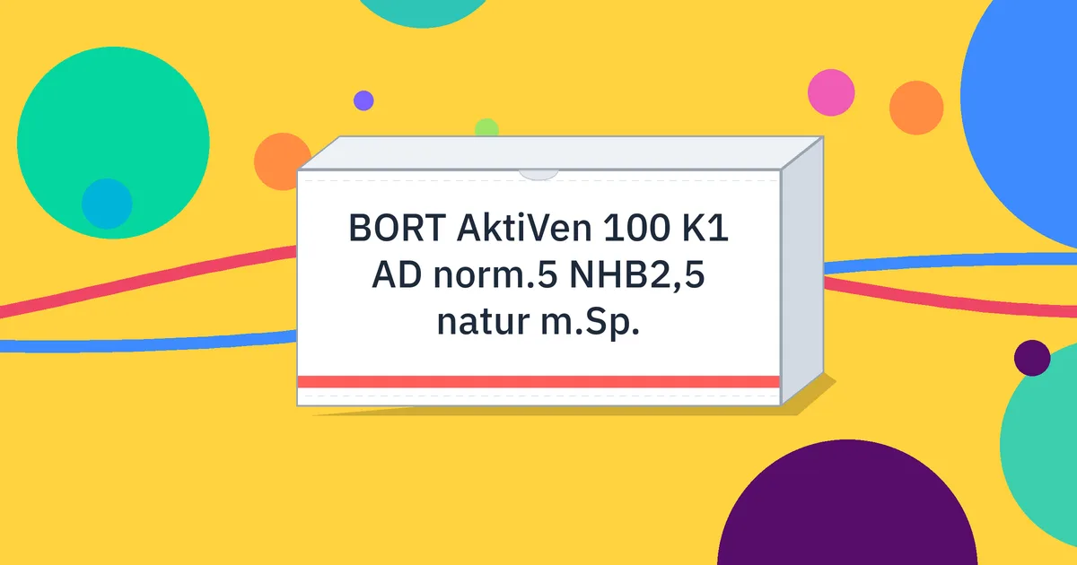 Symbolbild: Packung mit der Aufschrift BORT AktiVen 100 K1 AD norm.5 NHB2,5 natur m.Sp. (PZN 17498429) – Verfügbarkeit und Bezug in Apotheken in Frankfurt am Main