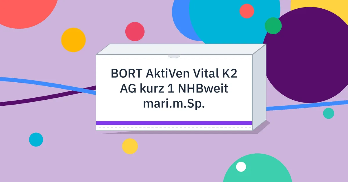 Symbolbild: Packung mit der Aufschrift BORT AktiVen Vital K2 AG kurz 1 NHBweit mari.m.Sp. (PZN 13733359) – Verfügbarkeit und Bezug in Apotheken in Frankfurt am Main