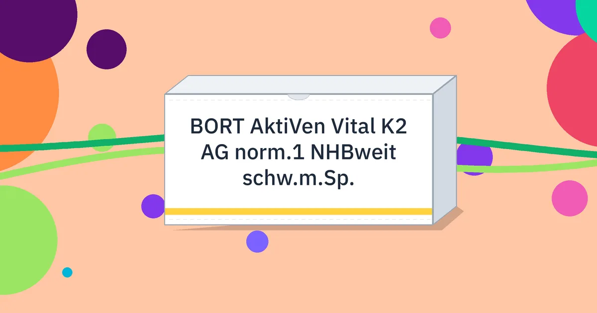 Symbolbild: Packung mit der Aufschrift BORT AktiVen Vital K2 AG norm.1 NHBweit schw.m.Sp. (PZN 12385146) – Verfügbarkeit und Bezug in Apotheken in Frankfurt am Main