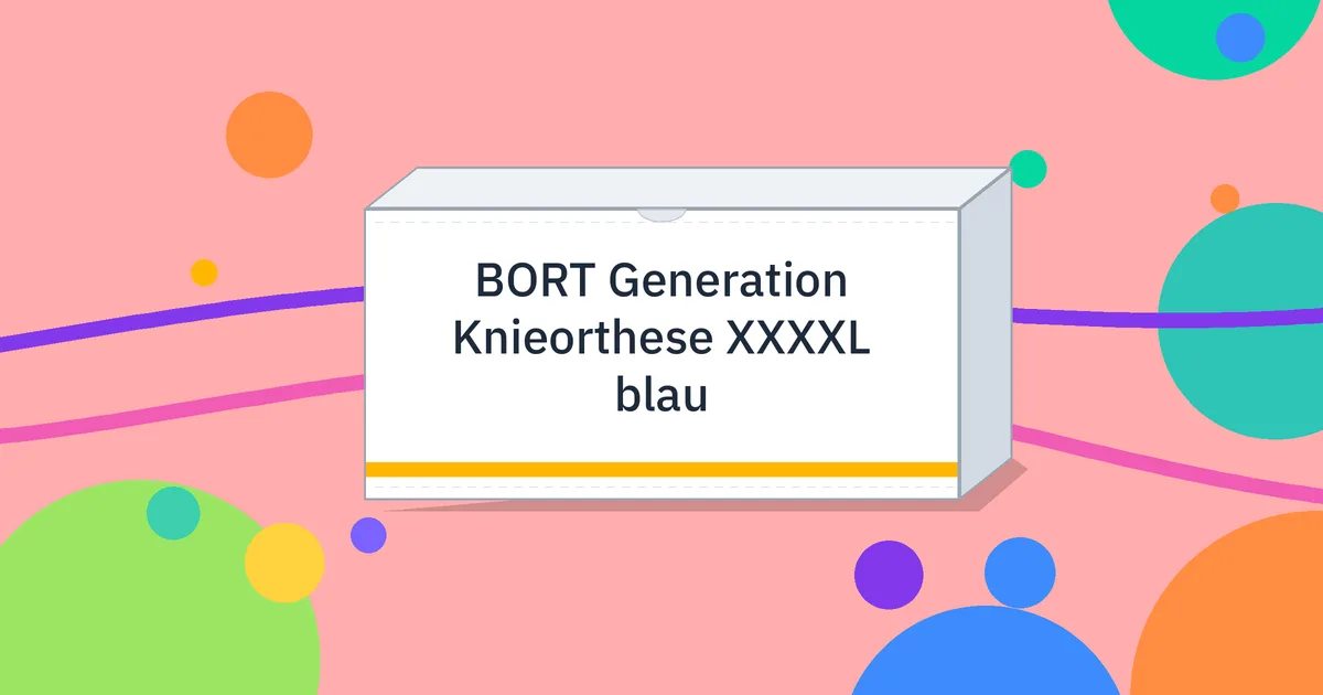 Symbolbild: Packung mit der Aufschrift BORT Generation Knieorthese XXXXL blau (PZN 16317590) – Verfügbarkeit und Bezug in Apotheken in Frankfurt am Main