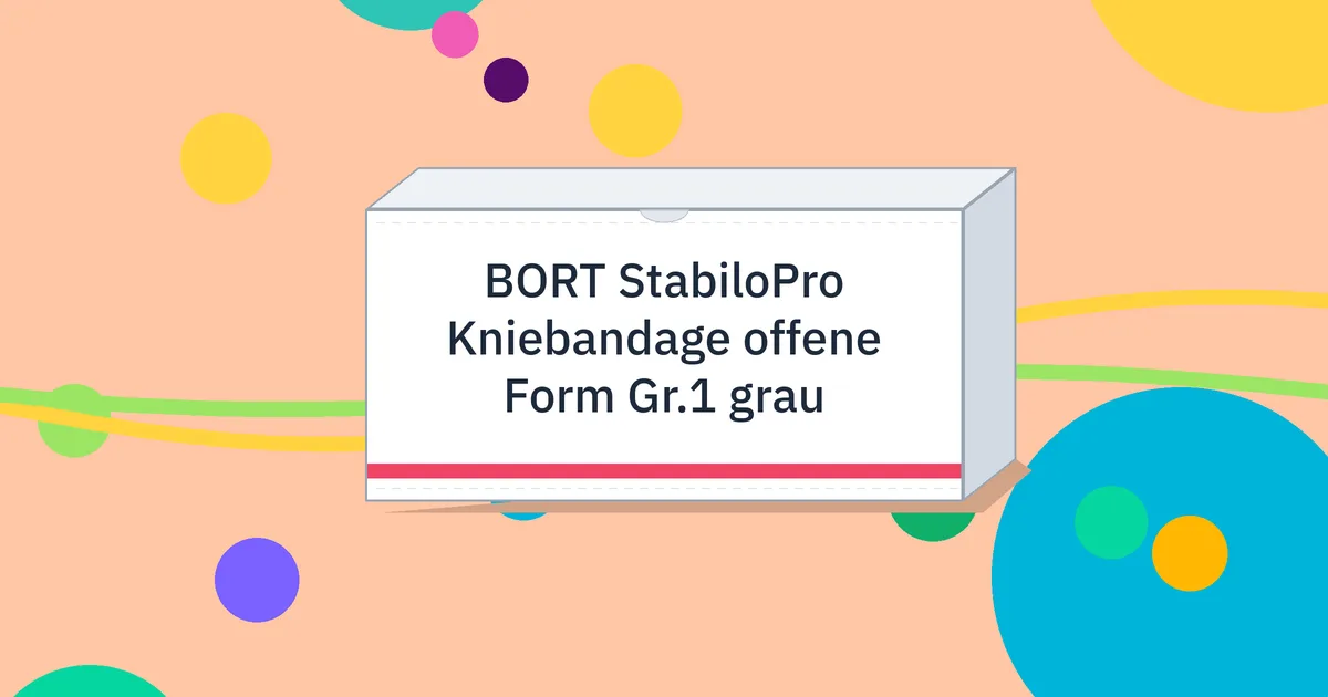 Symbolbild: Packung mit der Aufschrift BORT StabiloPro Kniebandage offene Form Gr.1 grau (PZN 15256834) – Verfügbarkeit und Bezug in Apotheken in Frankfurt am Main