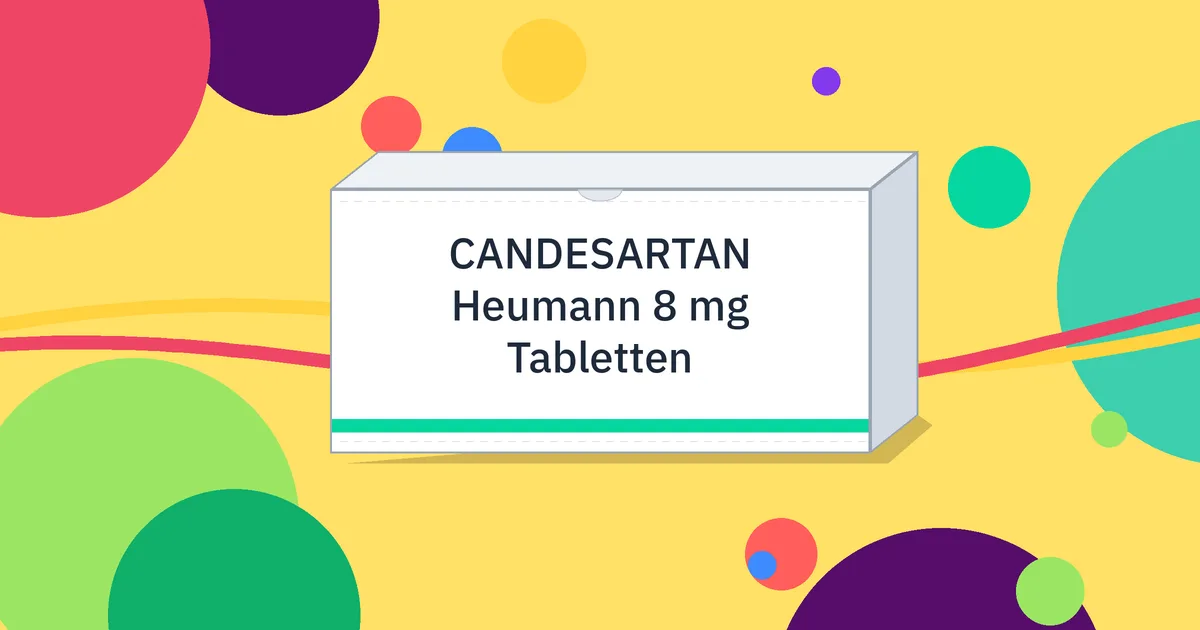 Symbolbild: Packung mit der Aufschrift CANDESARTAN Heumann 8 mg Tabletten (PZN 15864580) – Verfügbarkeit und Bezug in Apotheken in Frankfurt am Main