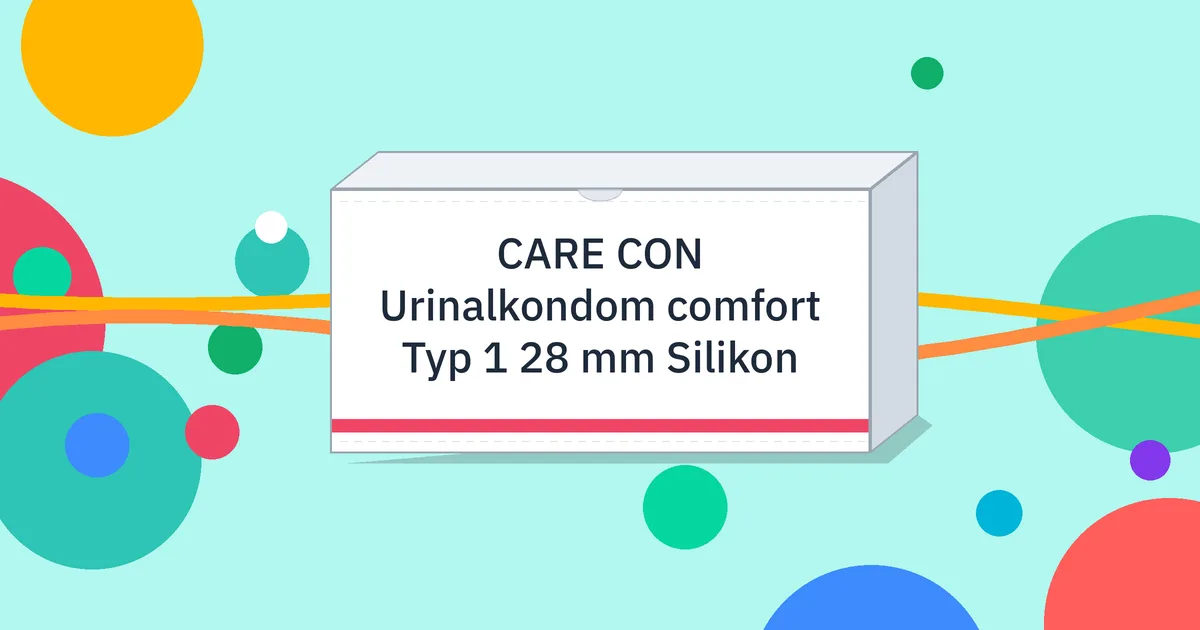 Symbolbild: Packung mit der Aufschrift CARE CON Urinalkondom comfort Typ 1 28 mm Silikon (PZN 17520583) – Verfügbarkeit und Bezug in Apotheken in Frankfurt am Main