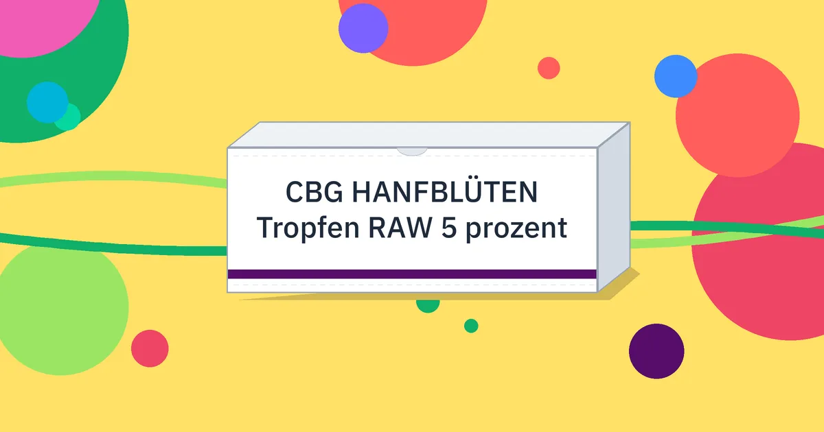 Symbolbild: Packung mit der Aufschrift CBG HANFBLÜTEN Tropfen RAW 5 prozent (PZN 15584171) – Verfügbarkeit und Bezug in Apotheken in Frankfurt am Main