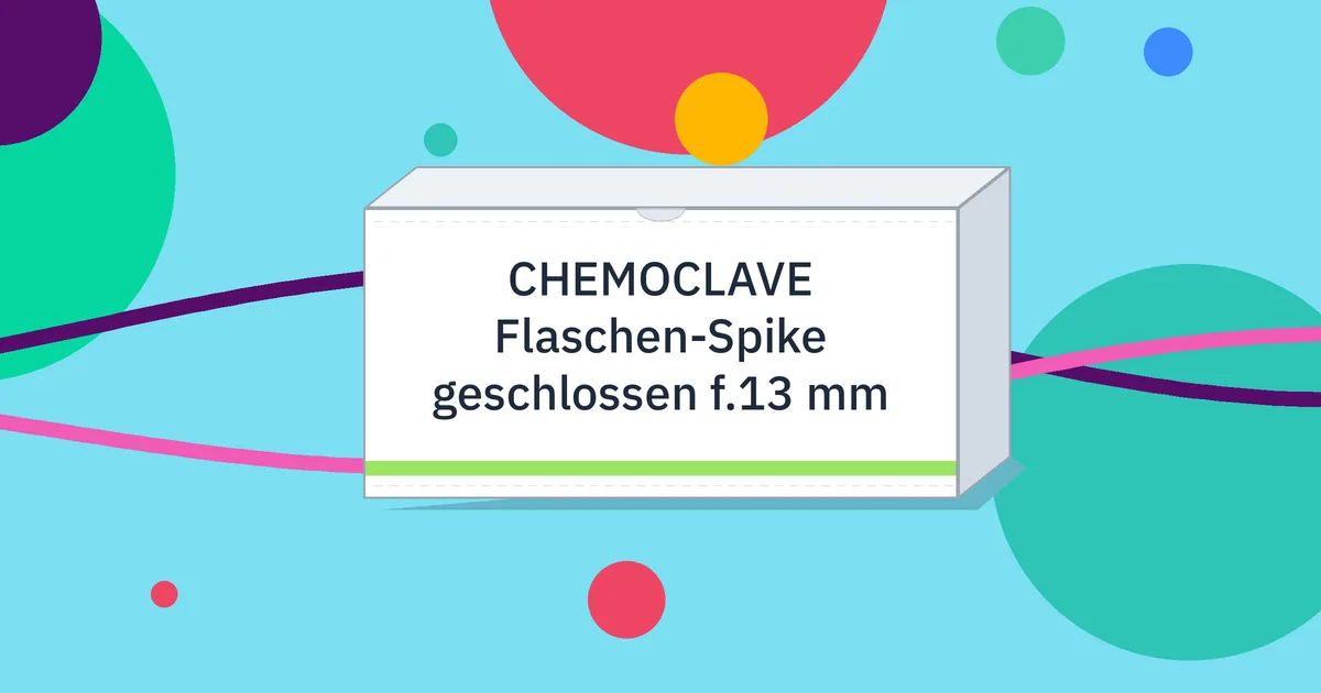 Symbolbild: Packung mit der Aufschrift CHEMOCLAVE Flaschen-Spike geschlossen f.13 mm (PZN 19443036) – Verfügbarkeit und Bezug in Apotheken in Frankfurt am Main