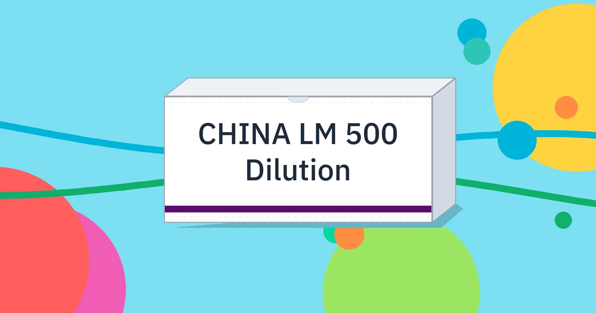 Symbolbild: Packung mit der Aufschrift CHINA LM 500 Dilution (PZN 13693157) – Verfügbarkeit und Bezug in Apotheken in Frankfurt am Main