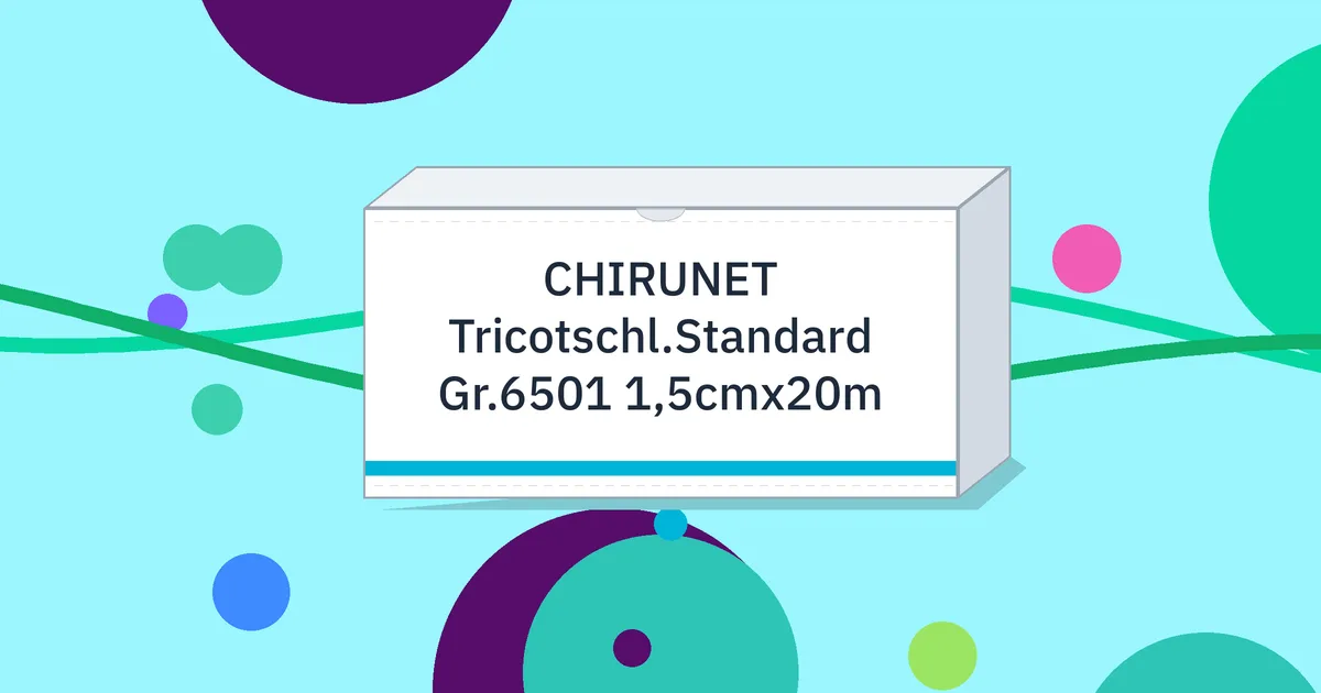 Symbolbild: Packung mit der Aufschrift CHIRUNET Tricotschl.Standard Gr.6501 1,5cmx20m (PZN 08536651) – Verfügbarkeit und Bezug in Apotheken in Frankfurt am Main