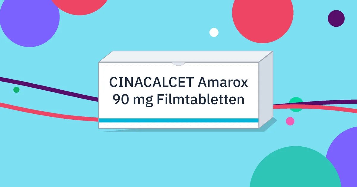 Symbolbild: Packung mit der Aufschrift CINACALCET Amarox 90 mg Filmtabletten (PZN 16817878) – Verfügbarkeit und Bezug in Apotheken in Frankfurt am Main