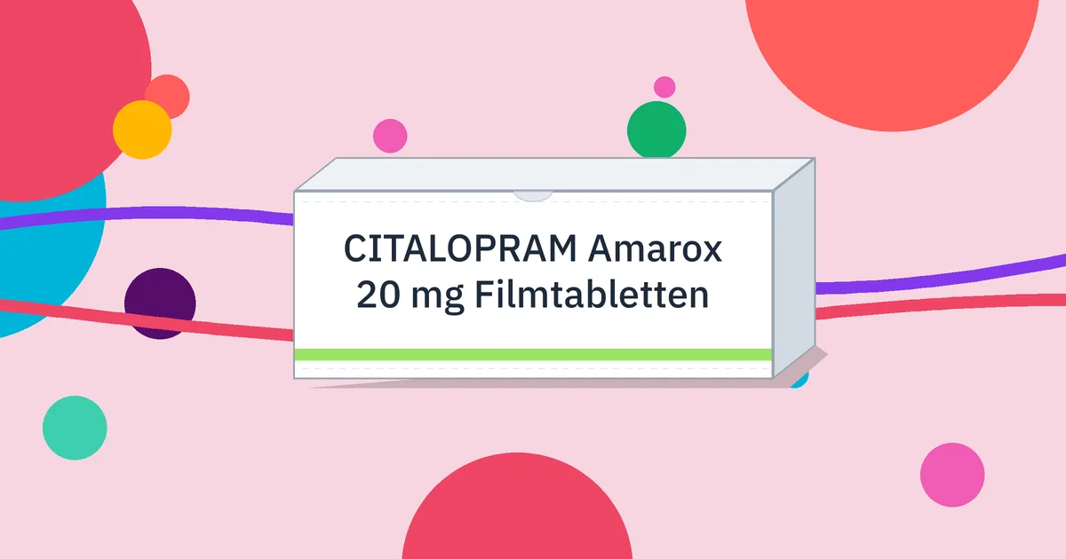 Symbolbild: Packung mit der Aufschrift CITALOPRAM Amarox 20 mg Filmtabletten (PZN 17907520) – Verfügbarkeit und Bezug in Apotheken in Frankfurt am Main