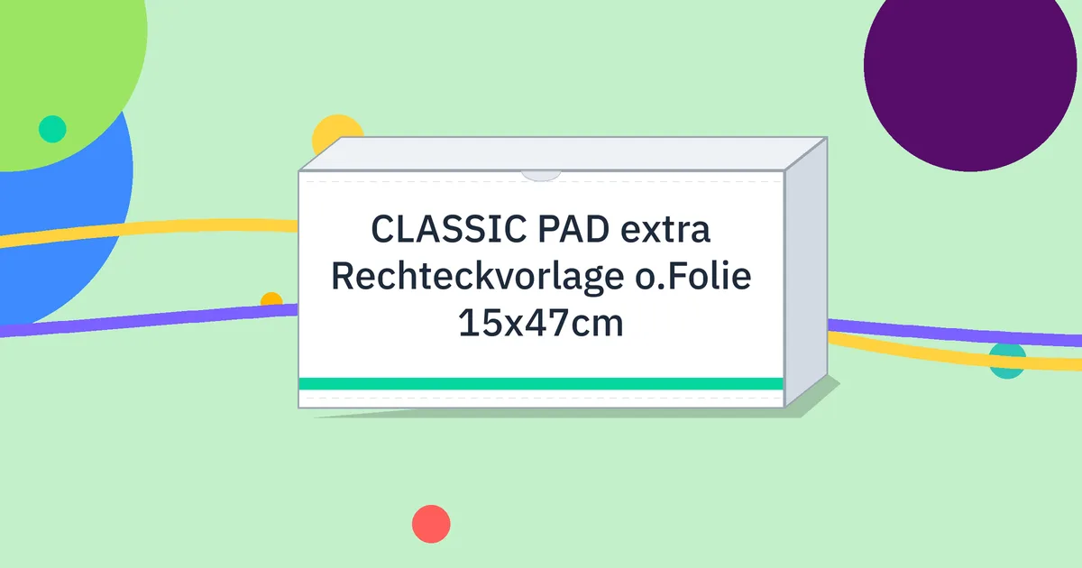 Symbolbild: Packung mit der Aufschrift CLASSIC PAD extra Rechteckvorlage o.Folie 15x47cm (PZN 13903608) – Verfügbarkeit und Bezug in Apotheken in Frankfurt am Main