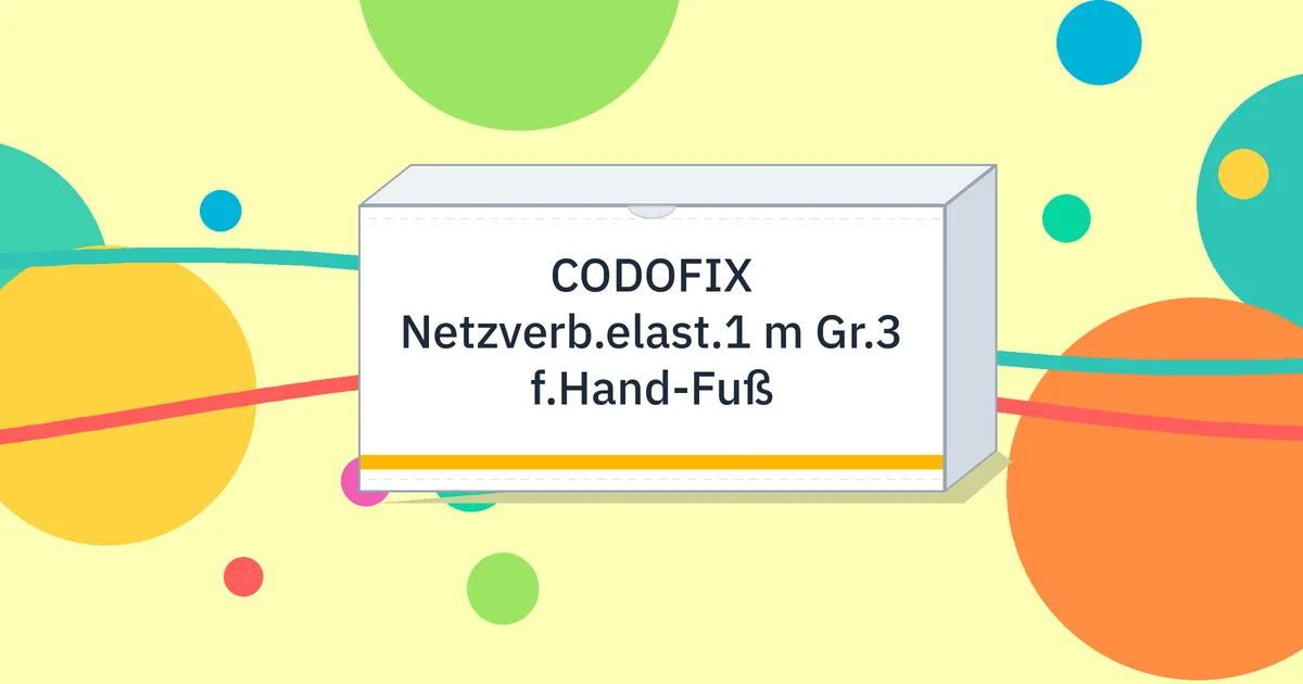 Symbolbild: Packung mit der Aufschrift CODOFIX Netzverb.elast.1 m Gr.3 f.Hand-Fuß (PZN 13598074) – Verfügbarkeit und Bezug in Apotheken in Frankfurt am Main