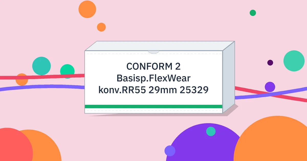 Symbolbild: Packung mit der Aufschrift CONFORM 2 Basisp.FlexWear konv.RR55 29mm 25329 (PZN 01464718) – Verfügbarkeit und Bezug in Apotheken in Frankfurt am Main