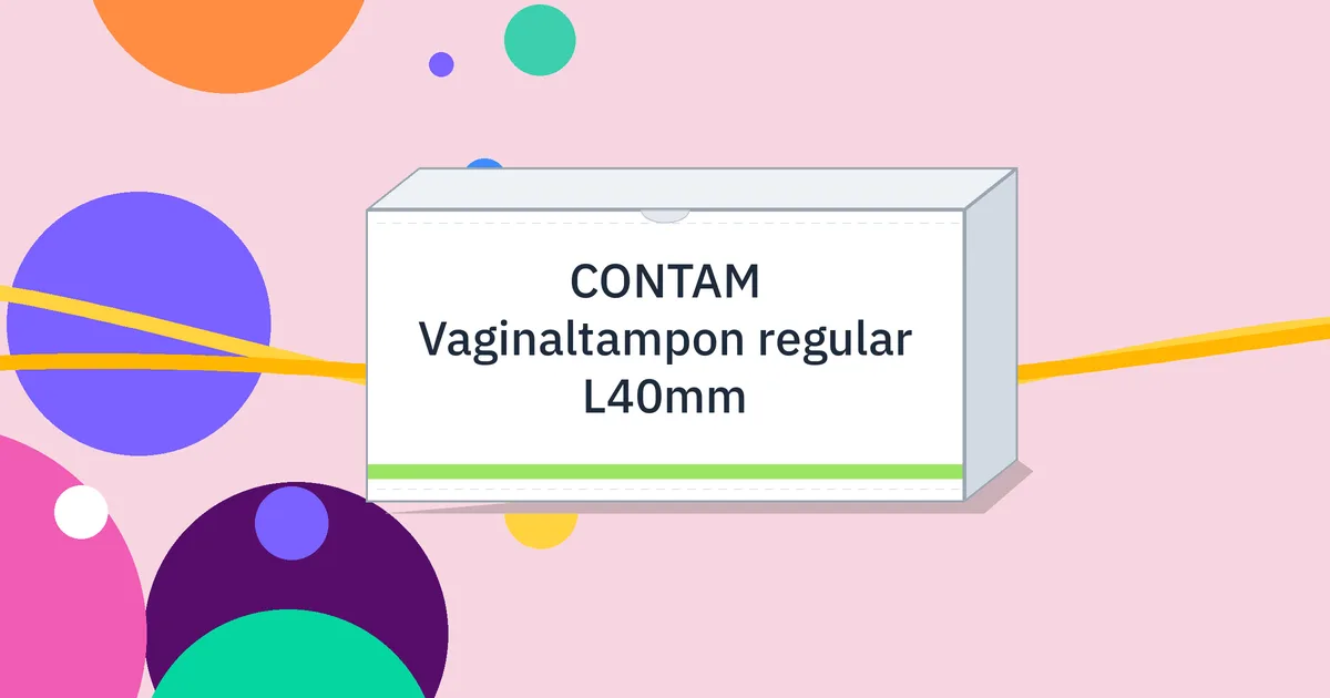 Symbolbild: Packung mit der Aufschrift CONTAM Vaginaltampon regular L40mm (PZN 19278258) – Verfügbarkeit und Bezug in Apotheken in Frankfurt am Main