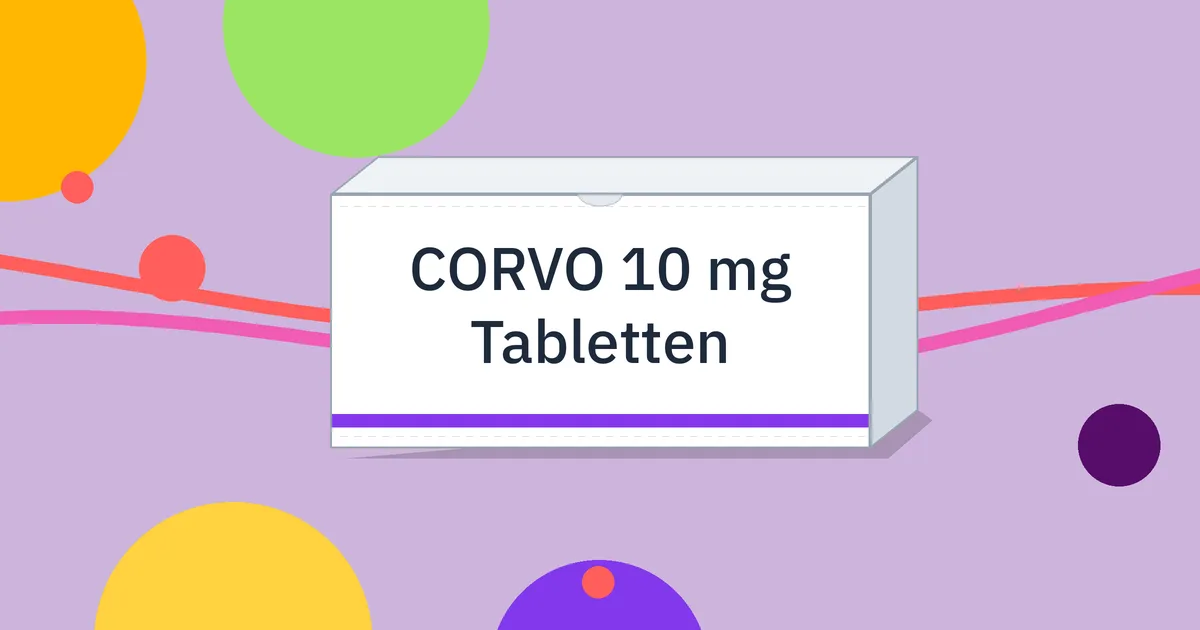 Symbolbild: Packung mit der Aufschrift CORVO 10 mg Tabletten (PZN 00737700) – Verfügbarkeit und Bezug in Apotheken in Frankfurt am Main