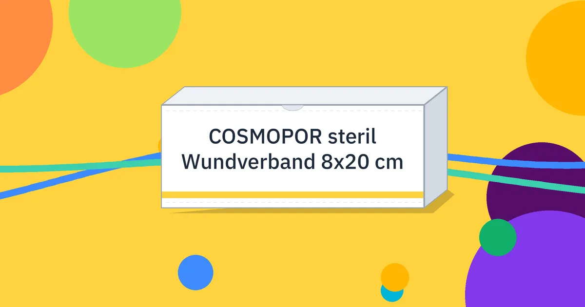 Symbolbild: Packung mit der Aufschrift COSMOPOR steril Wundverband 8x20 cm (PZN 17481966) – Verfügbarkeit und Bezug in Apotheken in Frankfurt am Main