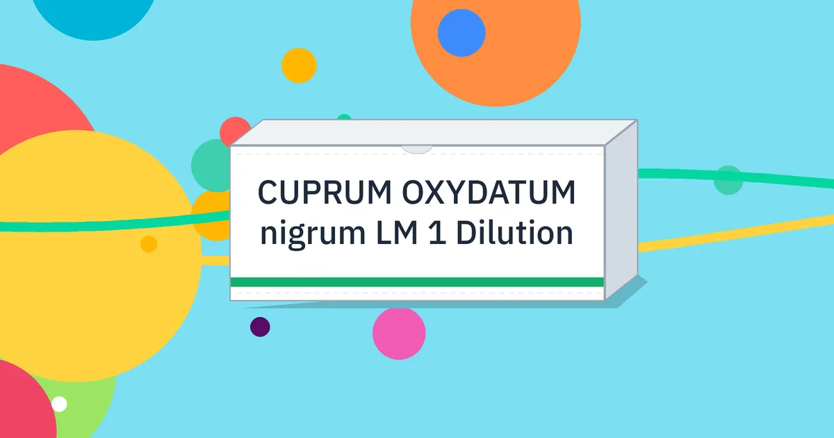 Symbolbild: Packung mit der Aufschrift CUPRUM OXYDATUM nigrum LM 1 Dilution (PZN 13458545) – Verfügbarkeit und Bezug in Apotheken in Frankfurt am Main