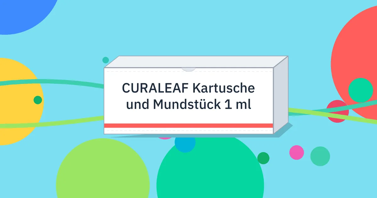 Symbolbild: Packung mit der Aufschrift CURALEAF Kartusche und Mundstück 1 ml (PZN 20652526) – Verfügbarkeit und Bezug in Apotheken in Frankfurt am Main