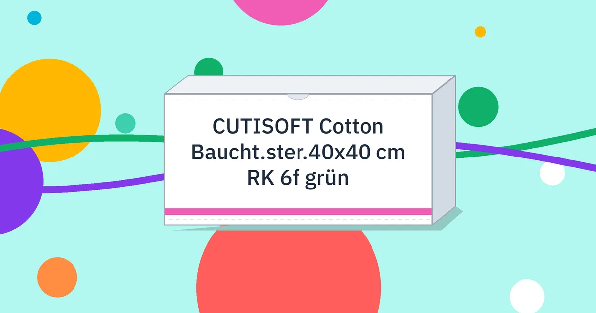 Symbolbild: Packung mit der Aufschrift CUTISOFT Cotton Baucht.ster.40x40 cm RK 6f grün (PZN 03903205) – Verfügbarkeit und Bezug in Apotheken in Frankfurt am Main
