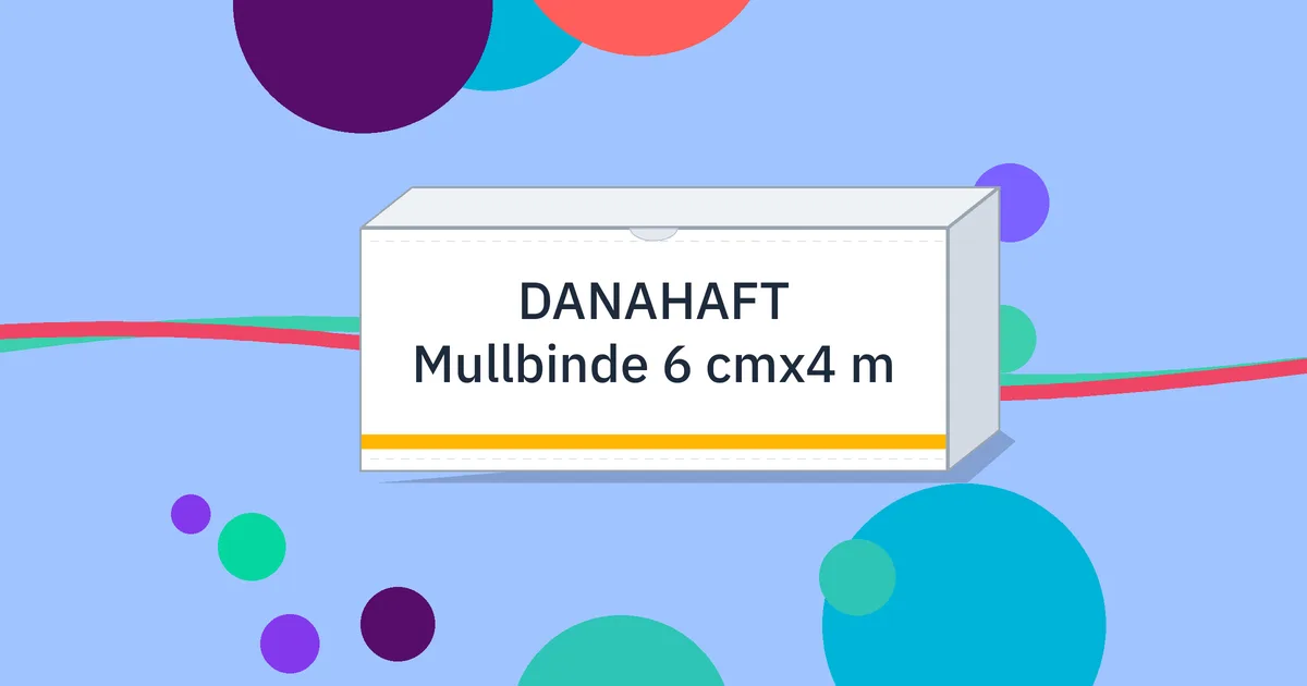 Symbolbild: Packung mit der Aufschrift DANAHAFT Mullbinde 6 cmx4 m (PZN 07636563) – Verfügbarkeit und Bezug in Apotheken in Frankfurt am Main
