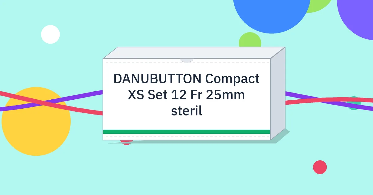 Symbolbild: Packung mit der Aufschrift DANUBUTTON Compact XS Set 12 Fr 25mm steril (PZN 19852510) – Verfügbarkeit und Bezug in Apotheken in Frankfurt am Main