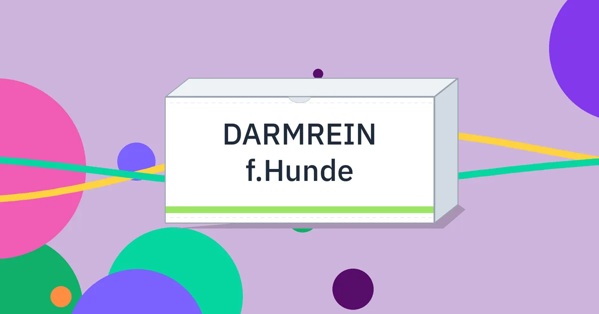 Symbolbild: Packung mit der Aufschrift DARMREIN f.Hunde (PZN 09331388) – Verfügbarkeit und Bezug in Apotheken in Frankfurt am Main