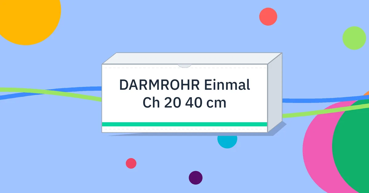 Symbolbild: Packung mit der Aufschrift DARMROHR Einmal Ch 20 40 cm (PZN 03903180) – Verfügbarkeit und Bezug in Apotheken in Frankfurt am Main