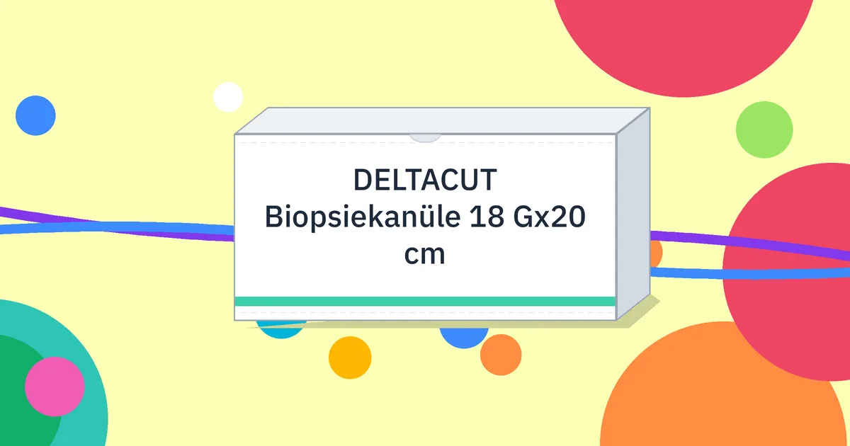 Symbolbild: Packung mit der Aufschrift DELTACUT Biopsiekanüle 18 Gx20 cm (PZN 06935921) – Verfügbarkeit und Bezug in Apotheken in Frankfurt am Main