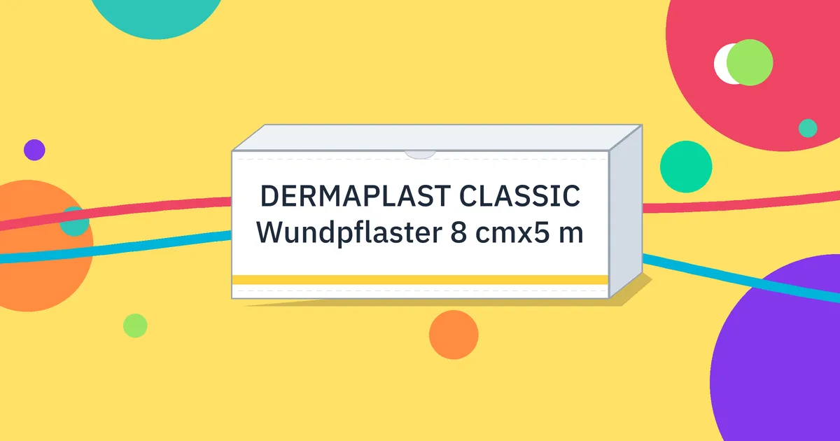 Symbolbild: Packung mit der Aufschrift DERMAPLAST CLASSIC Wundpflaster 8 cmx5 m (PZN 03645884) – Verfügbarkeit und Bezug in Apotheken in Frankfurt am Main