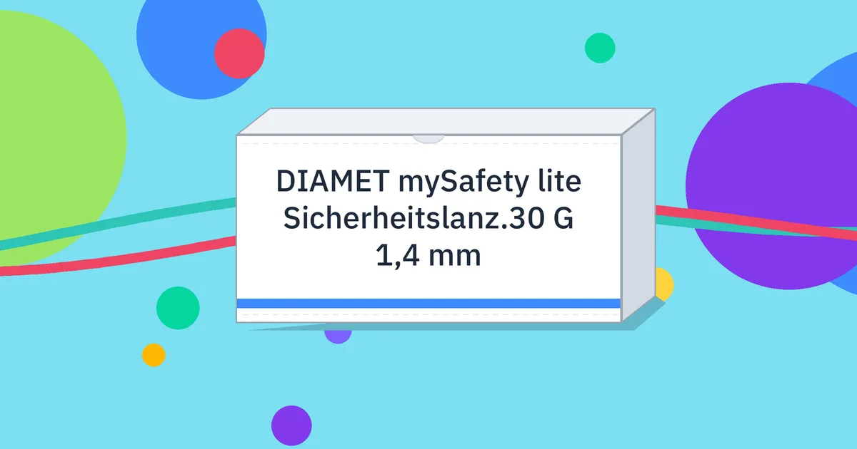 Symbolbild: Packung mit der Aufschrift DIAMET mySafety lite Sicherheitslanz.30 G 1,4 mm (PZN 20740756) – Verfügbarkeit und Bezug in Apotheken in Frankfurt am Main