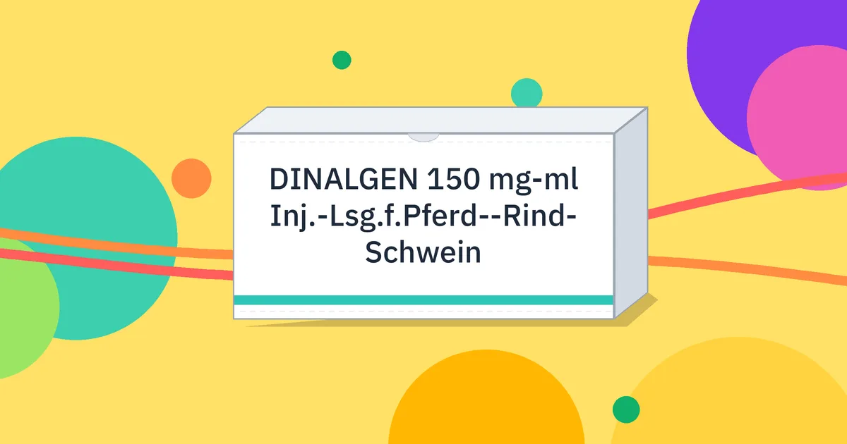 Symbolbild: Packung mit der Aufschrift DINALGEN 150 mg-ml Inj.-Lsg.f.Pferd--Rind-Schwein (PZN 10775274) – Verfügbarkeit und Bezug in Apotheken in Frankfurt am Main