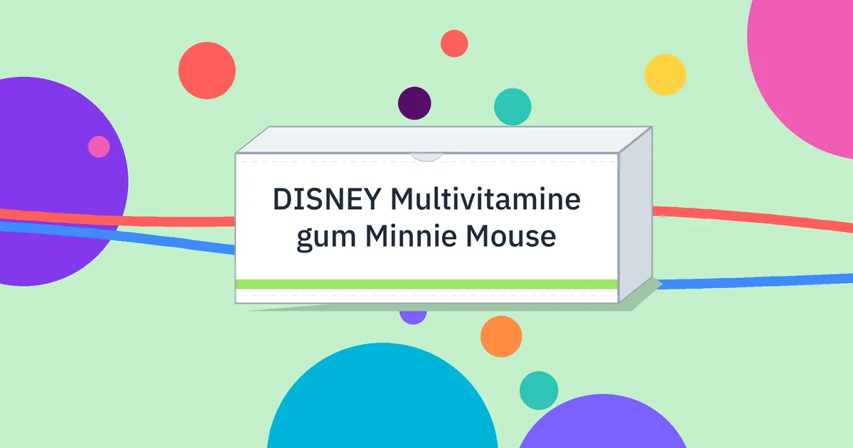 Symbolbild: Packung mit der Aufschrift DISNEY Multivitamine gum Minnie Mouse (PZN 16496061) – Verfügbarkeit und Bezug in Apotheken in Frankfurt am Main