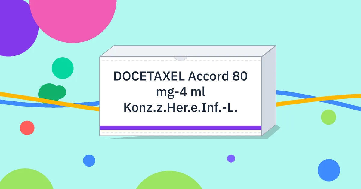 Symbolbild: Packung mit der Aufschrift DOCETAXEL Accord 80 mg-4 ml Konz.z.Her.e.Inf.-L. (PZN 18496823) – Verfügbarkeit und Bezug in Apotheken in Frankfurt am Main