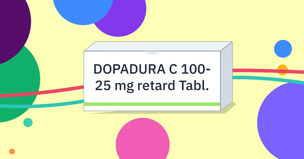 Symbolbild: Packung mit der Aufschrift DOPADURA C 100-25 mg retard Tabl. (PZN 01671624) – Verfügbarkeit und Bezug in Apotheken in Frankfurt am Main