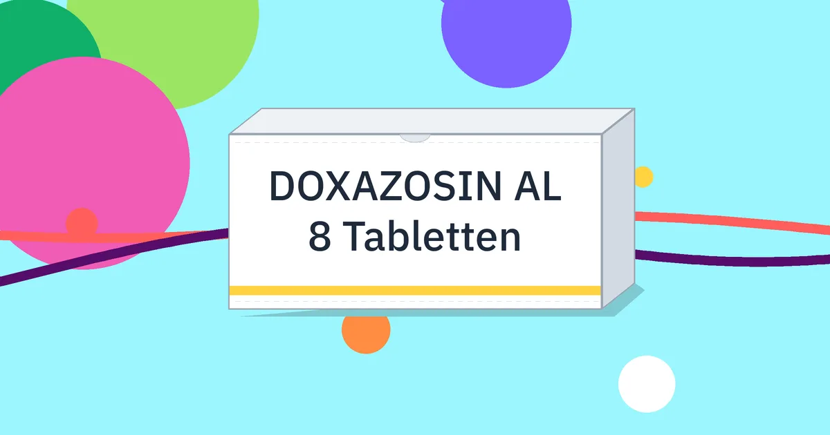 Symbolbild: Packung mit der Aufschrift DOXAZOSIN AL 8 Tabletten (PZN 02457287) – Verfügbarkeit und Bezug in Apotheken in Frankfurt am Main