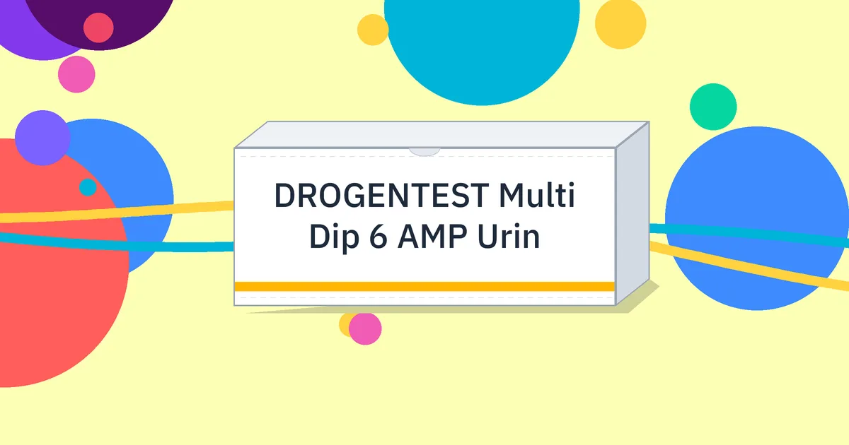 Symbolbild: Packung mit der Aufschrift DROGENTEST Multi Dip 6 AMP Urin (PZN 19222795) – Verfügbarkeit und Bezug in Apotheken in Frankfurt am Main