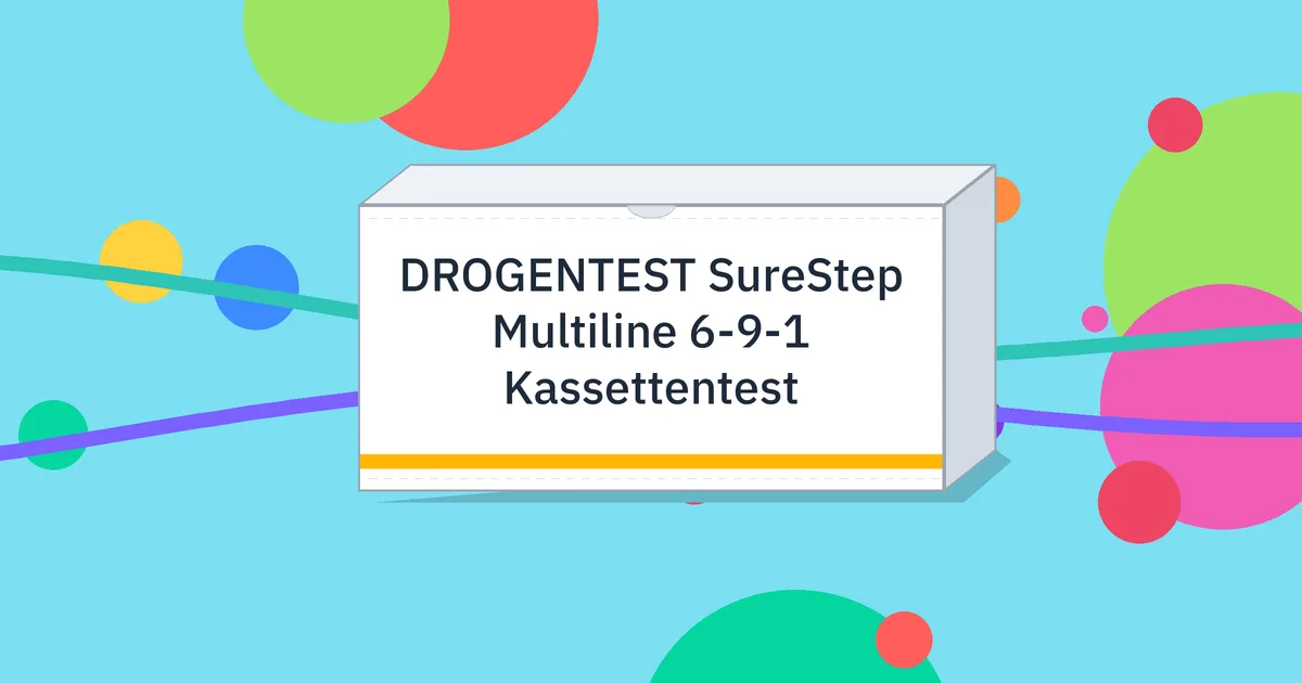 Symbolbild: Packung mit der Aufschrift DROGENTEST SureStep Multiline 6-9-1 Kassettentest (PZN 16589489) – Verfügbarkeit und Bezug in Apotheken in Frankfurt am Main