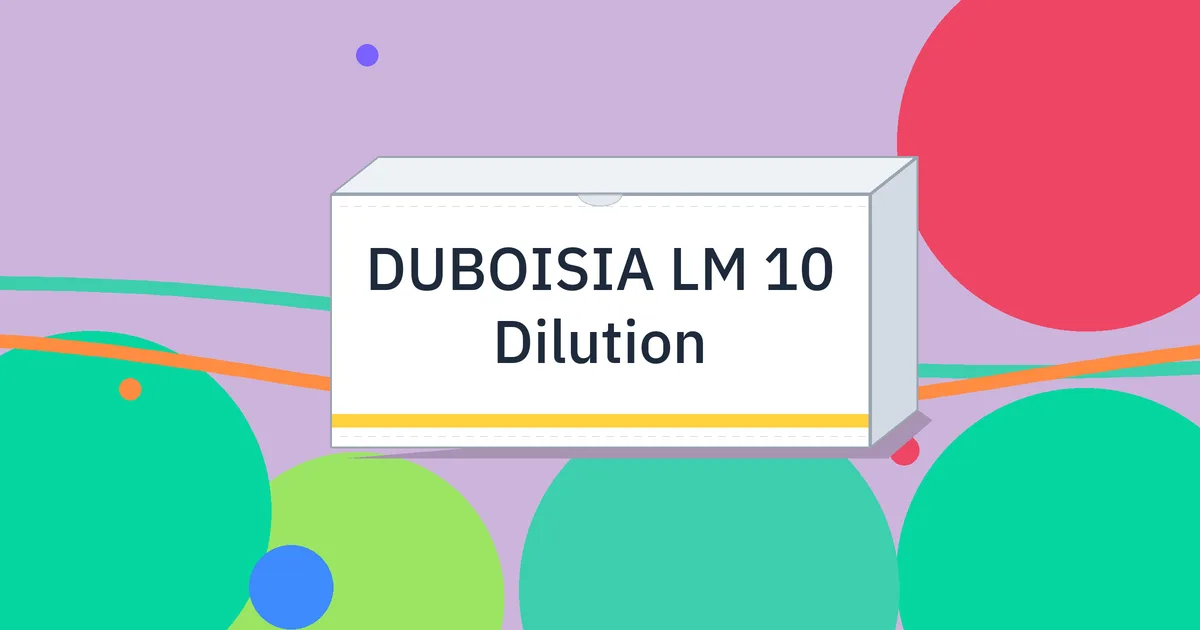 Symbolbild: Packung mit der Aufschrift DUBOISIA LM 10 Dilution (PZN 13466987) – Verfügbarkeit und Bezug in Apotheken in Frankfurt am Main