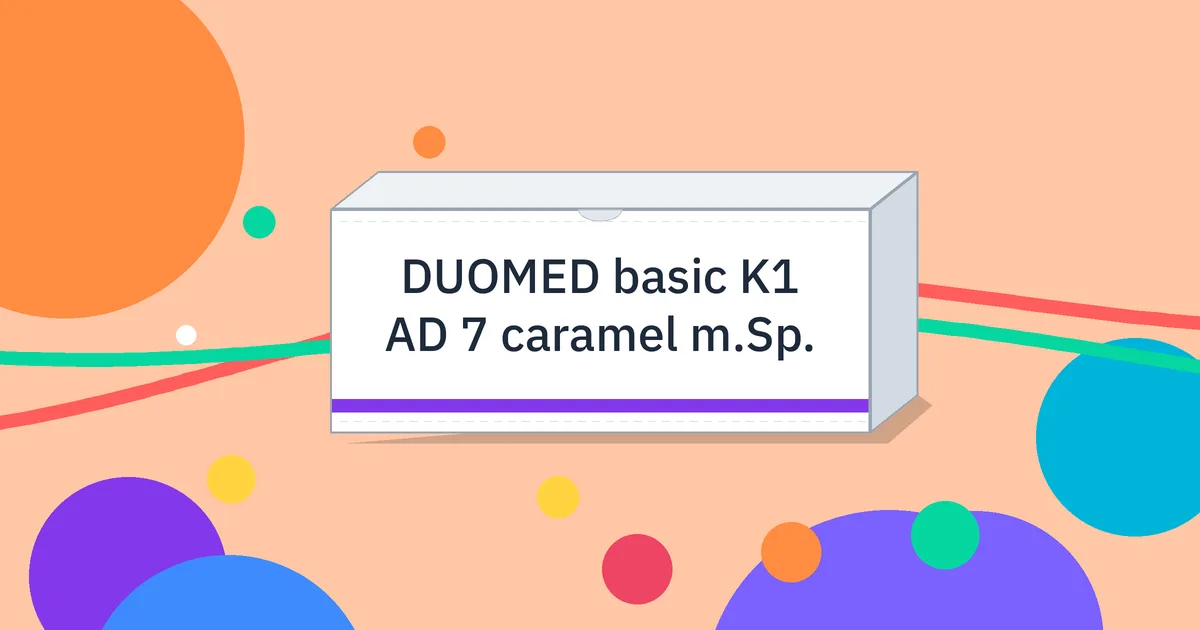 Symbolbild: Packung mit der Aufschrift DUOMED basic K1 AD 7 caramel m.Sp. (PZN 20903342) – Verfügbarkeit und Bezug in Apotheken in Frankfurt am Main