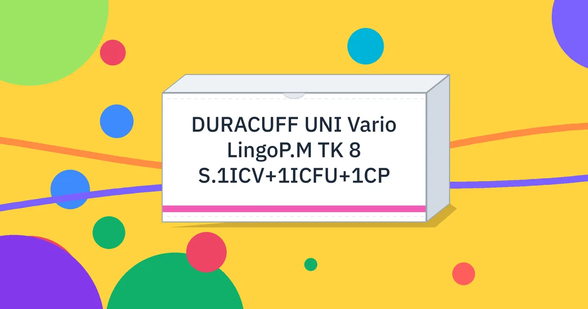 Symbolbild: Packung mit der Aufschrift DURACUFF UNI Vario LingoP.M TK 8 S.1ICV+1ICFU+1CP (PZN 16031066) – Verfügbarkeit und Bezug in Apotheken in Frankfurt am Main