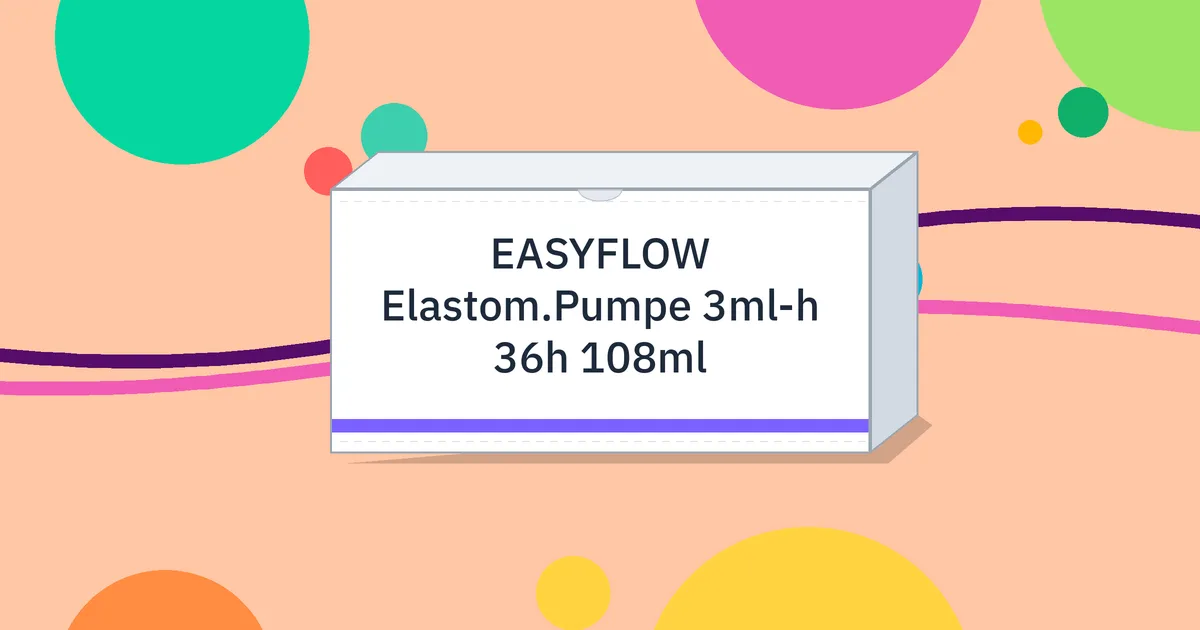 Symbolbild: Packung mit der Aufschrift EASYFLOW Elastom.Pumpe 3ml-h 36h 108ml (PZN 18095509) – Verfügbarkeit und Bezug in Apotheken in Frankfurt am Main