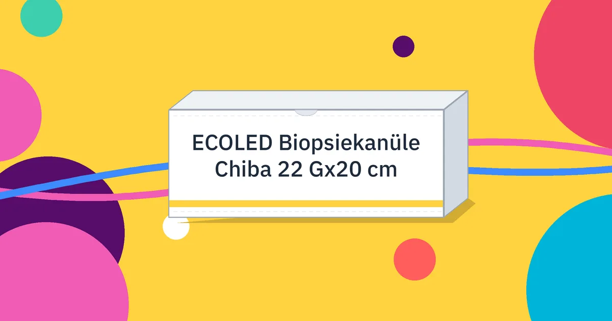Symbolbild: Packung mit der Aufschrift ECOLED Biopsiekanüle Chiba 22 Gx20 cm (PZN 06125843) – Verfügbarkeit und Bezug in Apotheken in Frankfurt am Main