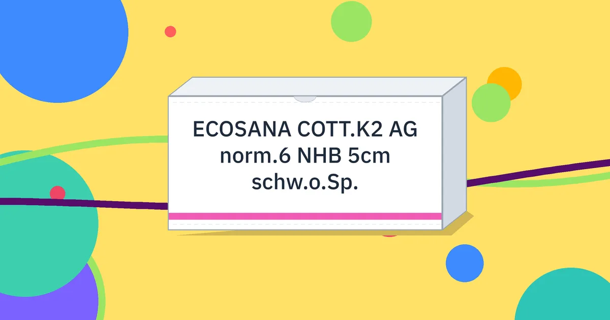 Symbolbild: Packung mit der Aufschrift ECOSANA COTT.K2 AG norm.6 NHB 5cm schw.o.Sp. (PZN 16950577) – Verfügbarkeit und Bezug in Apotheken in Frankfurt am Main