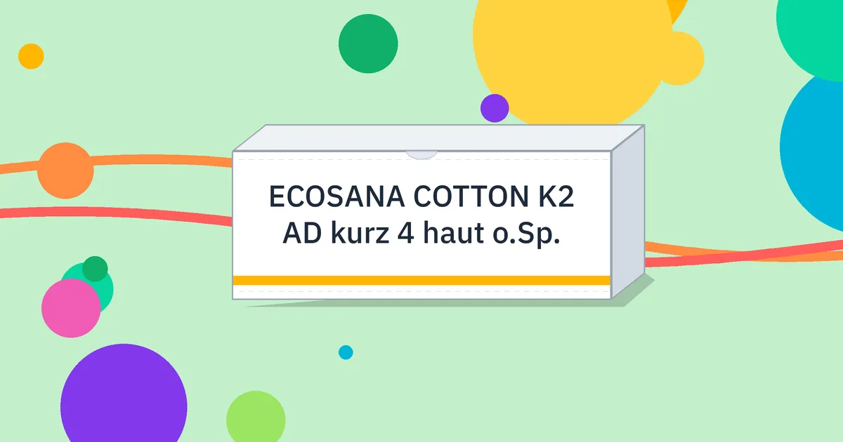Symbolbild: Packung mit der Aufschrift ECOSANA COTTON K2 AD kurz 4 haut o.Sp. (PZN 16947888) – Verfügbarkeit und Bezug in Apotheken in Frankfurt am Main